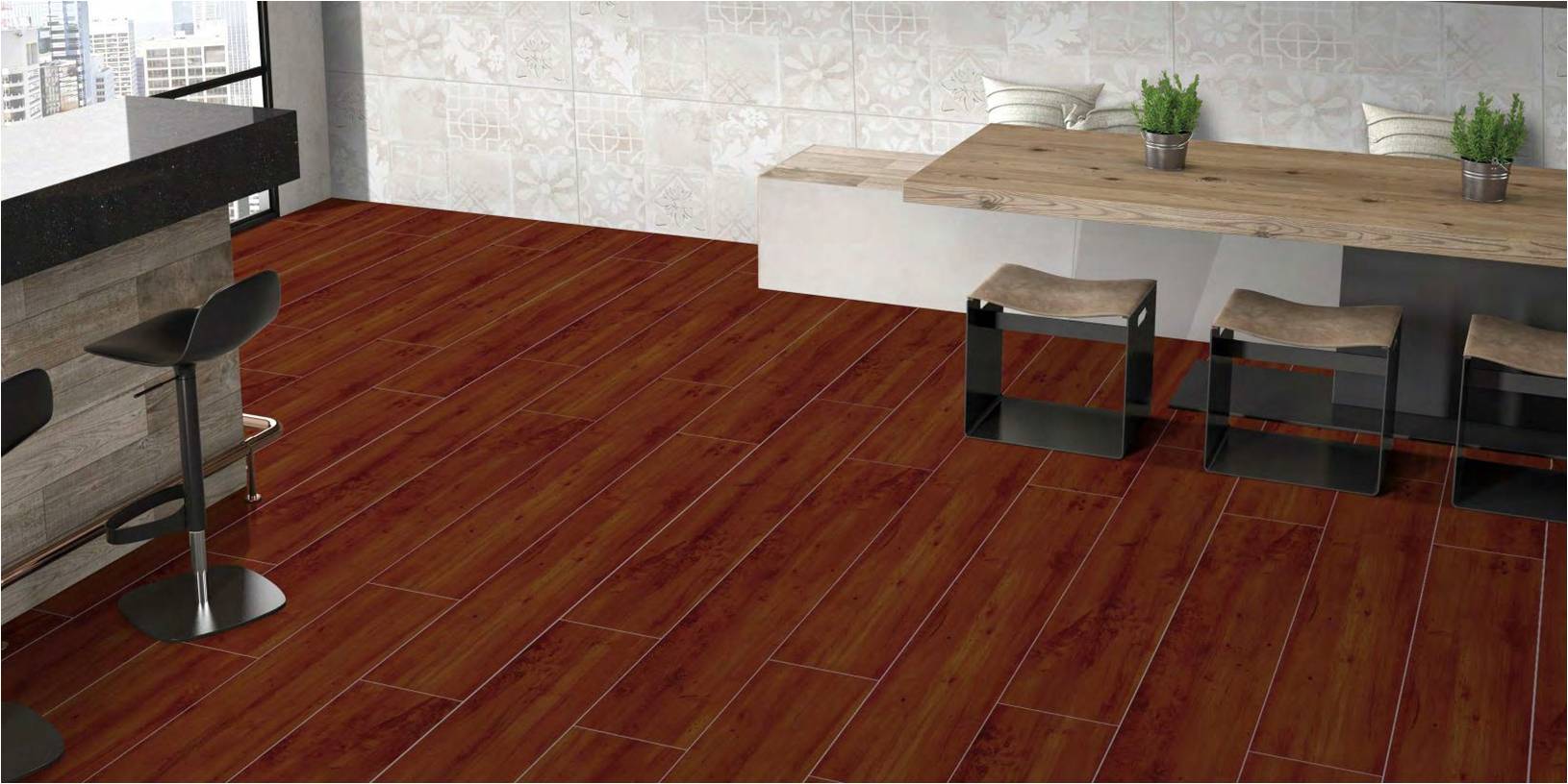 Dark Walnut Color Vitrified Wooden Floor Tile Shop in Delhi | Artimozz